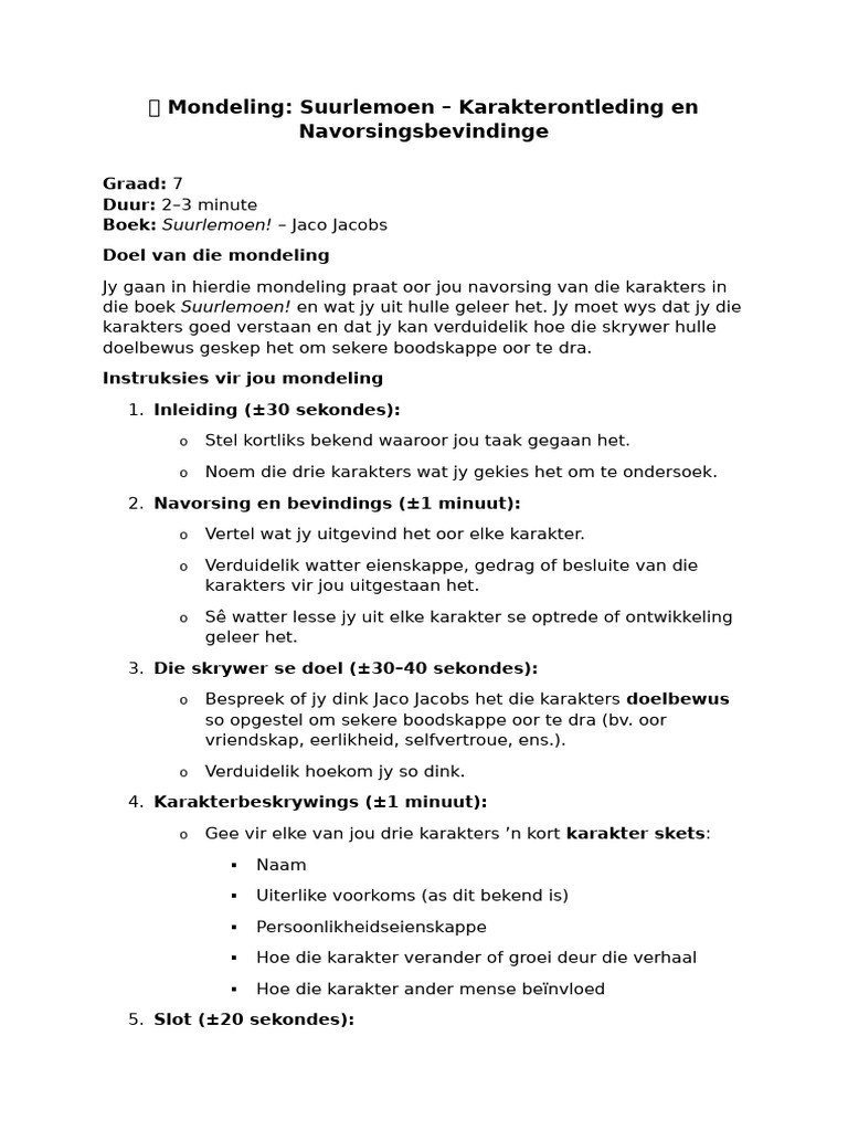Graad 7 HT Mondeling Aanbieding KWL 4 2025 | PDF