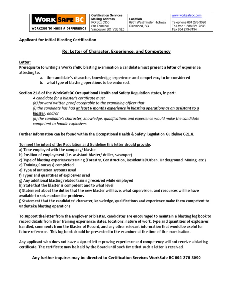 Blasting Certification Initial | Occupational Safety And Health ...
