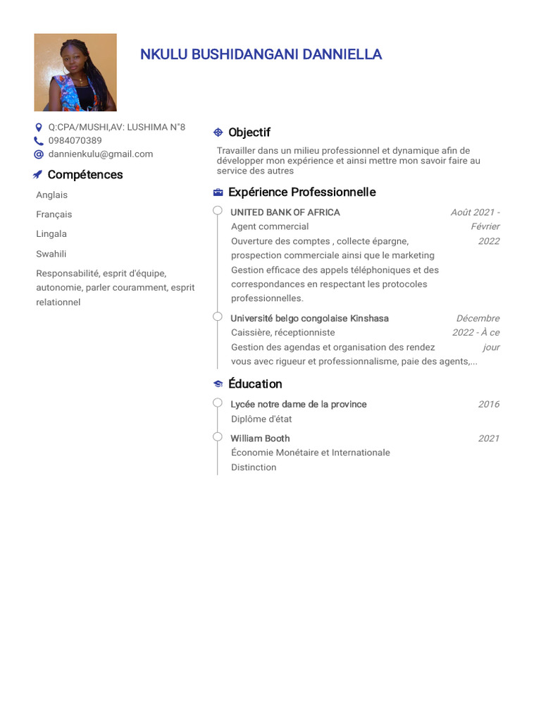 CV de Daniella Nkulu Bushidangani | PDF