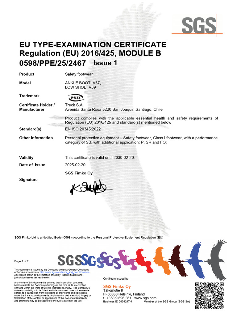 EU Type-Examination Certificate for Safety Footwear | PDF | Shoe