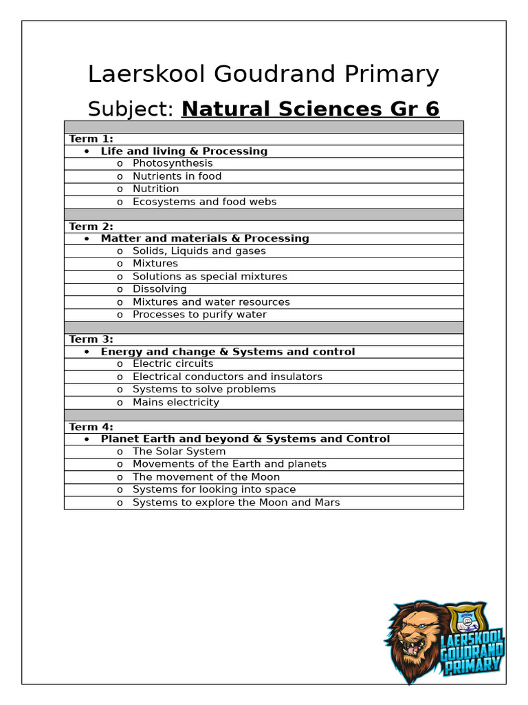 Gr 6 Natural Sciences Curriculum Guide | PDF