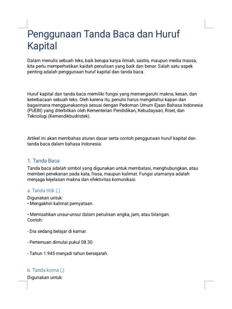 Penggunaan Tanda Baca Dan Huruf Kapital Revisi Akademik | PDF