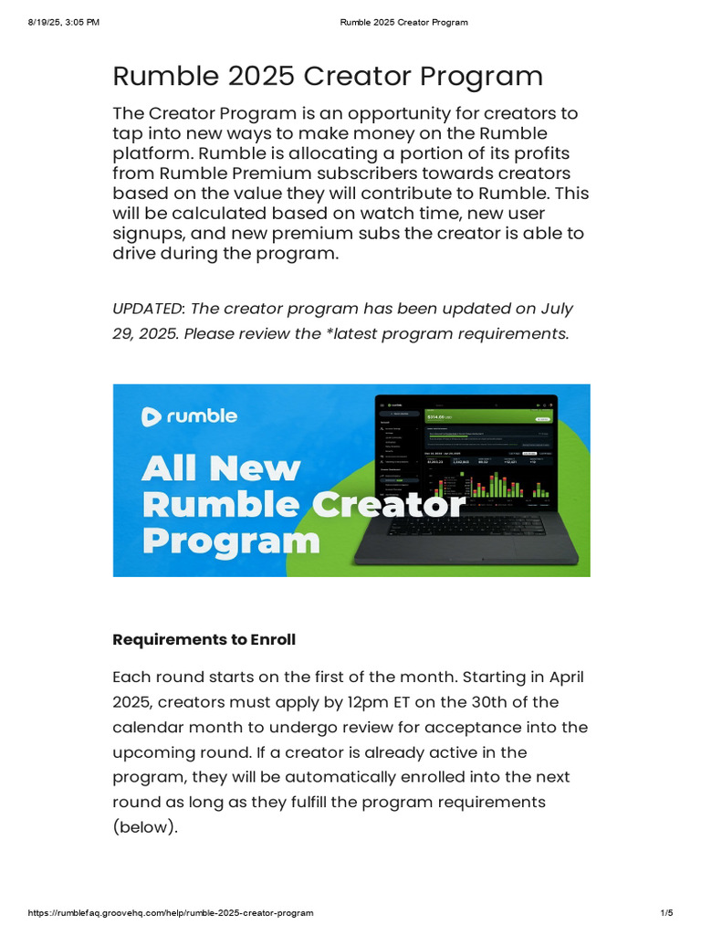 Rumble Creator Program Requirements 2025 | PDF