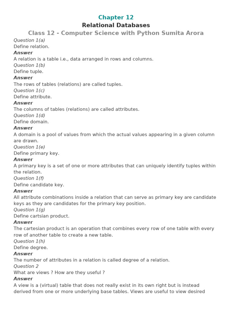 Chapter 12 - Relational Databases Solution | PDF | Relational Model ...