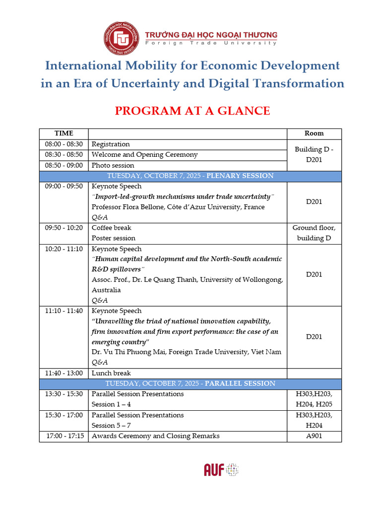 7.10.2025 - FTU International Conference Program-Updated | PDF | Vietnam