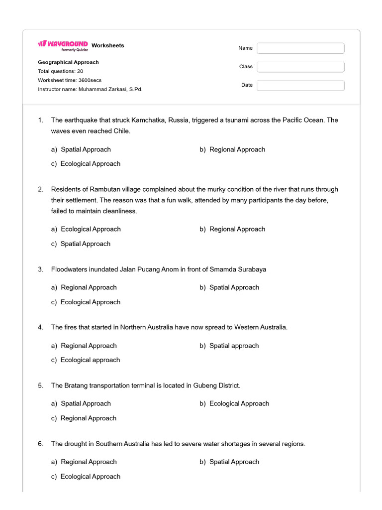 Geographical Approaches Worksheet | PDF | Earth Sciences | Physical ...