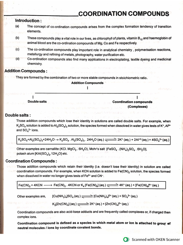 Coordination Compounds Notes | PDF