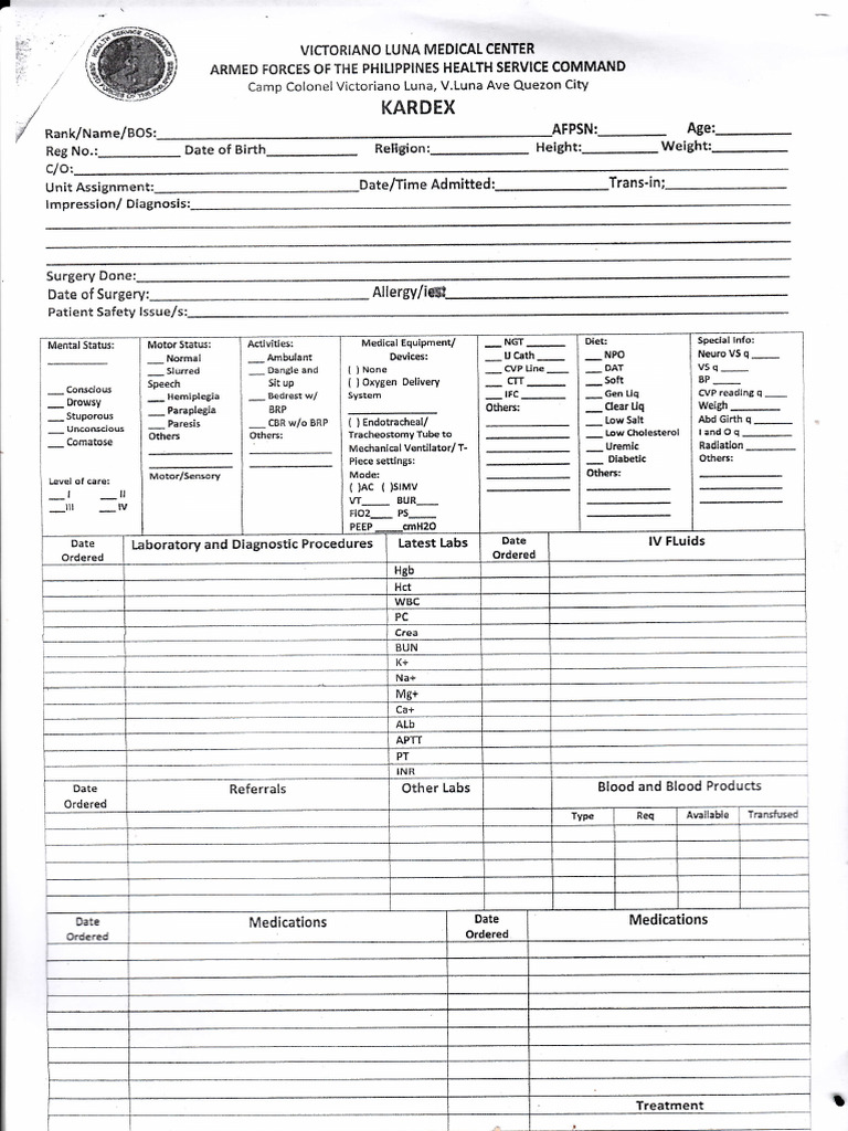 Patient Kardex for Medical Records | PDF | Hematology | Blood