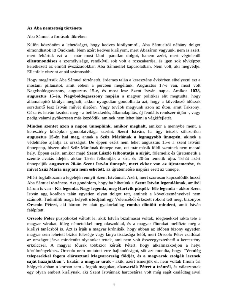 Az Aba Nemzetség Története Besze Tibor | PDF