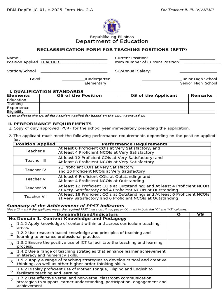 RFTP DBM Deped JC 01 S 2025 Form No 2 A Ti TVII | PDF | Learning ...
