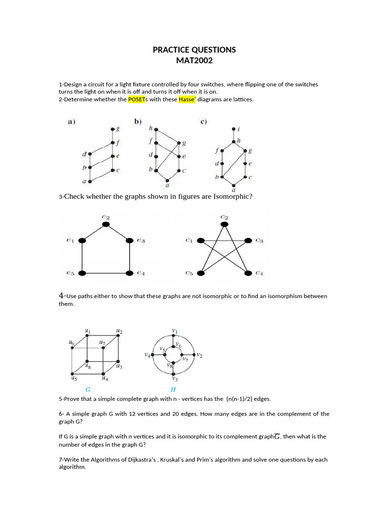 Practice Questions - MAT2002 | PDF | Boolean Algebra | Teaching Mathematics