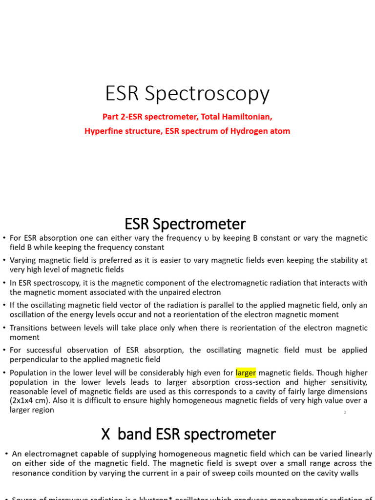 ESR Spectroscopy Part 2 | PDF | Electron Paramagnetic Resonance | Electron