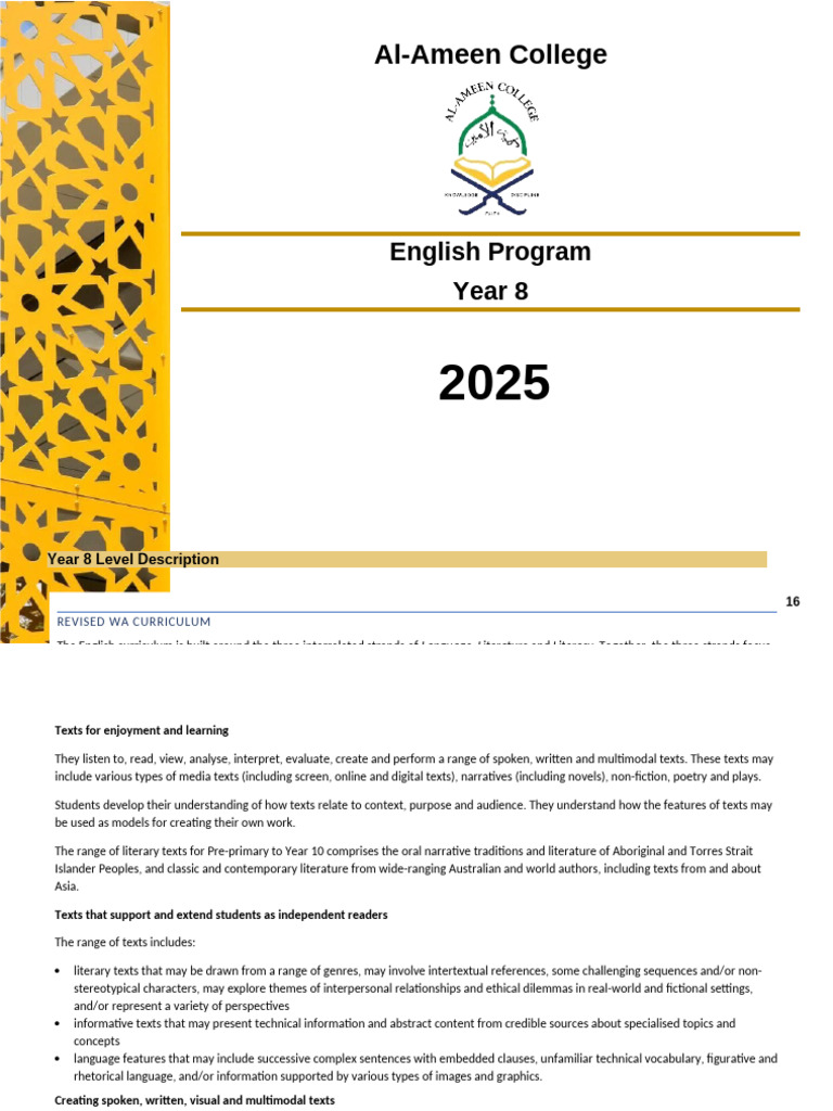 Y8 English Program 2025 | PDF | Reading Comprehension | Narrative