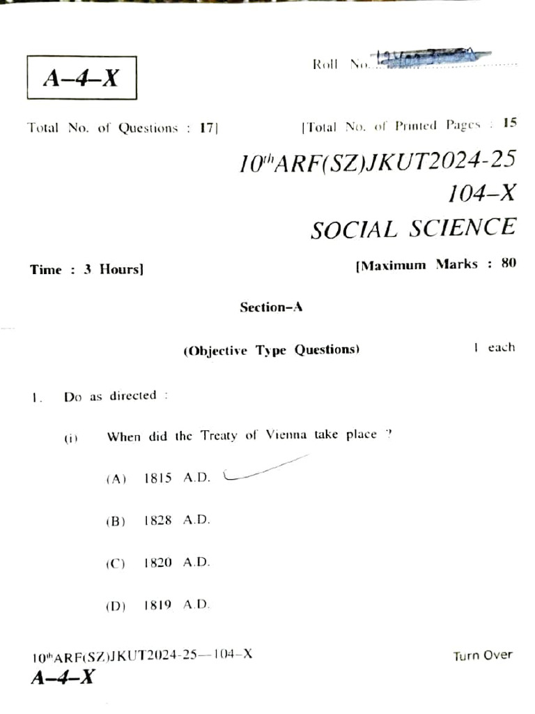 Class 10th Social Science Question Paper 2025 | PDF