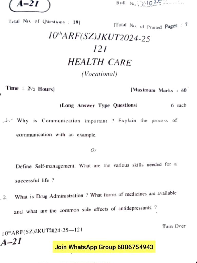 Class 10th Health Care Question Paper 2025 | PDF | Medical Specialties ...