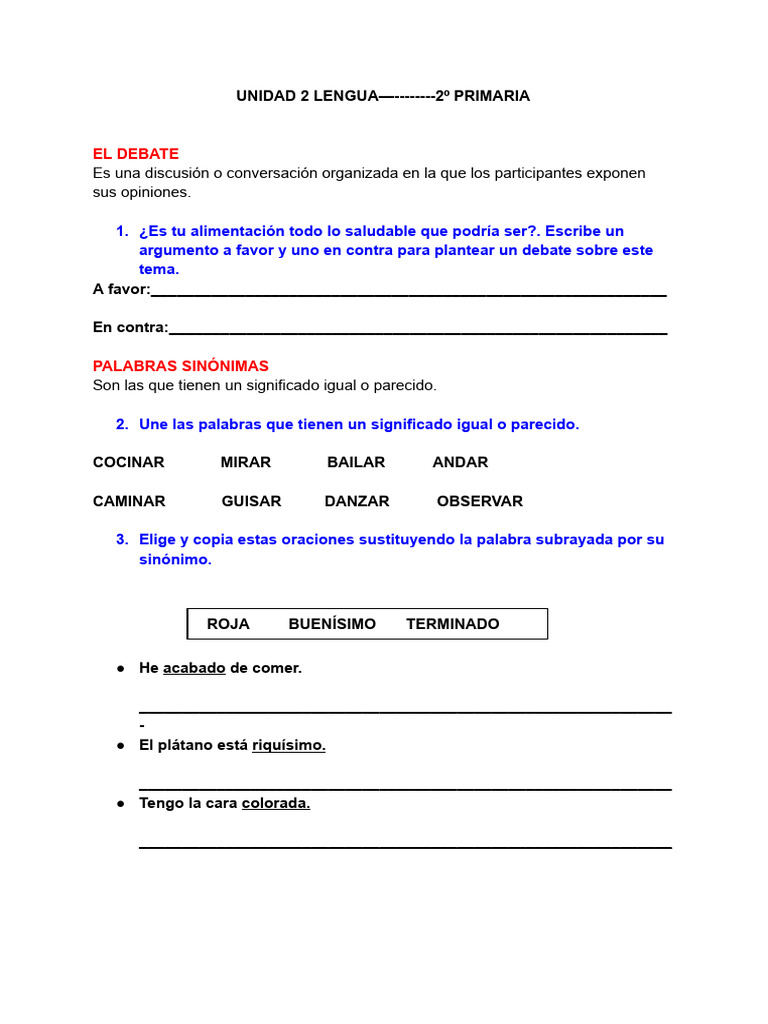 Unidad 2 Lengua 2 Primaria | PDF