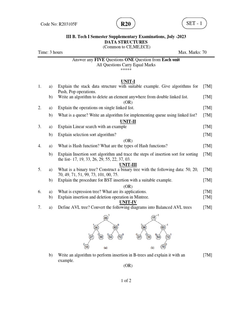 Data Structures Exam Questions Guide | PDF | Algorithms | Computer ...
