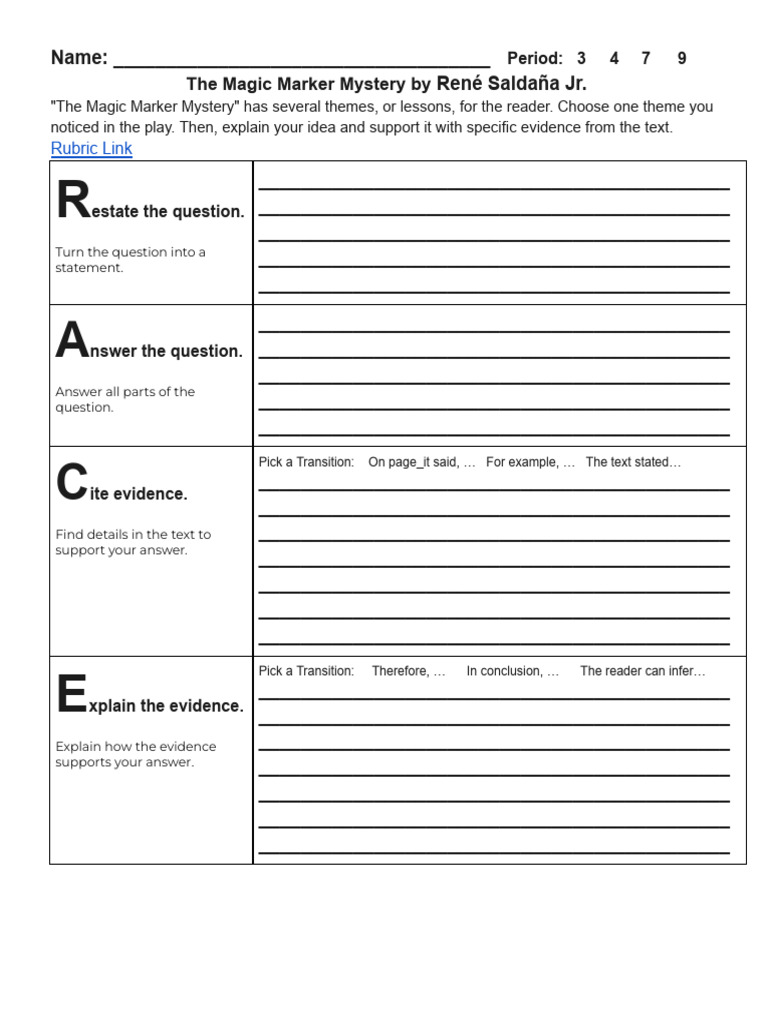 The Magic Marker Mystery RACE Plot Prompt 25-26 | PDF