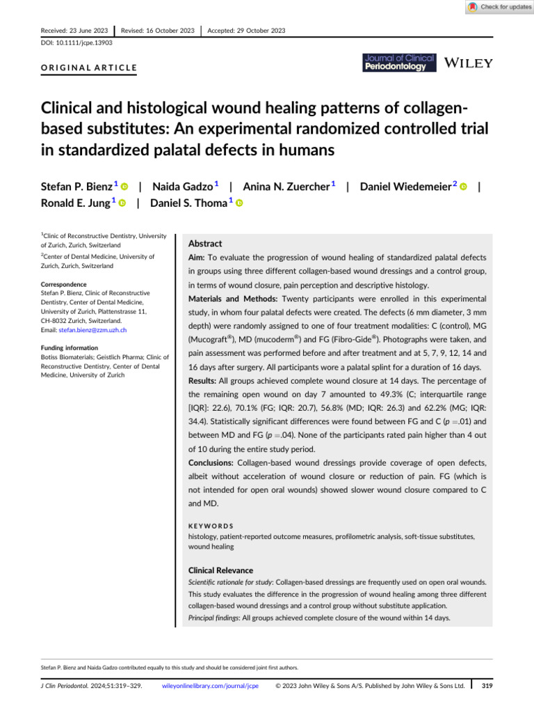 6 J Clinic Periodontology - 2023 - Bienz - Clinical and Histological Wound Healing Patterns of ...