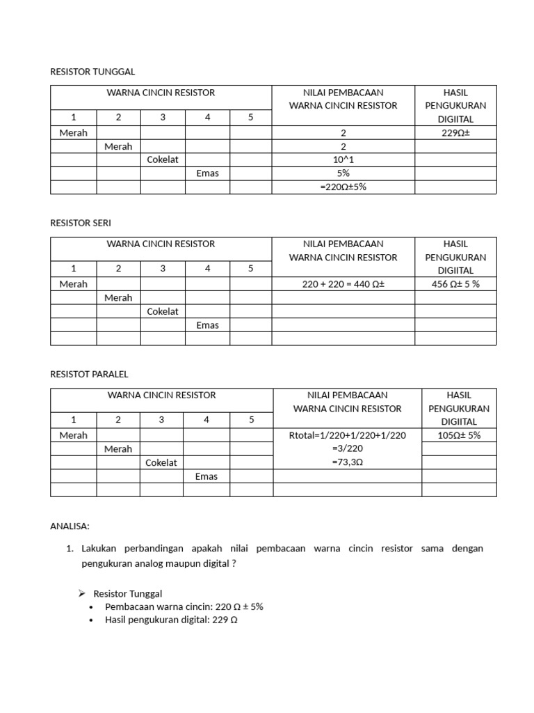 Analisis Pengukuran Resistor Tunggal dan Seri | PDF