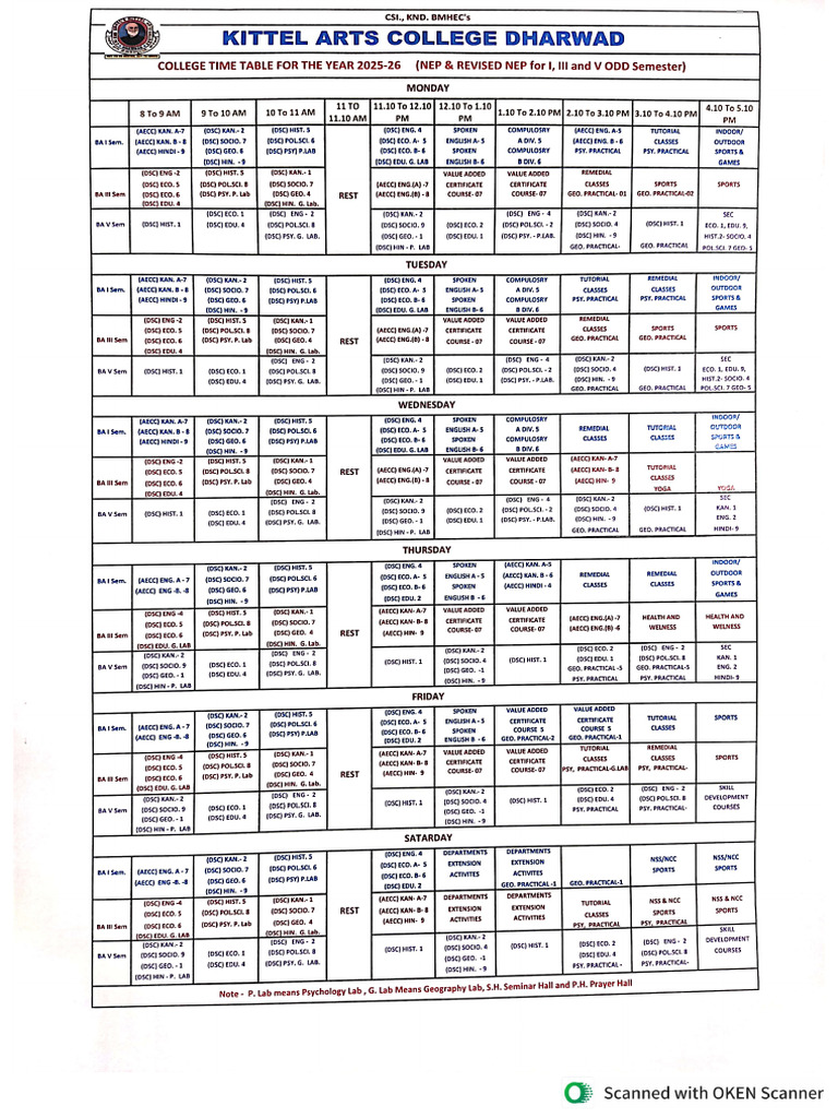 Final Time Table 2025-26 | PDF