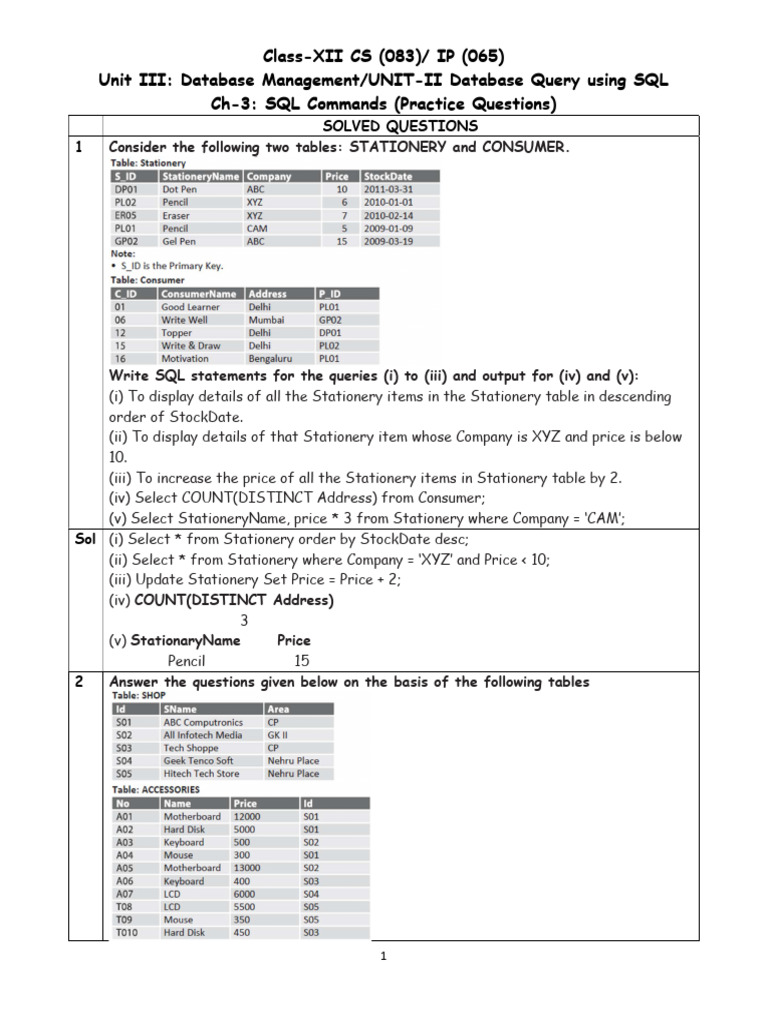 SQL Commands Practice QT | PDF | Sql | Data