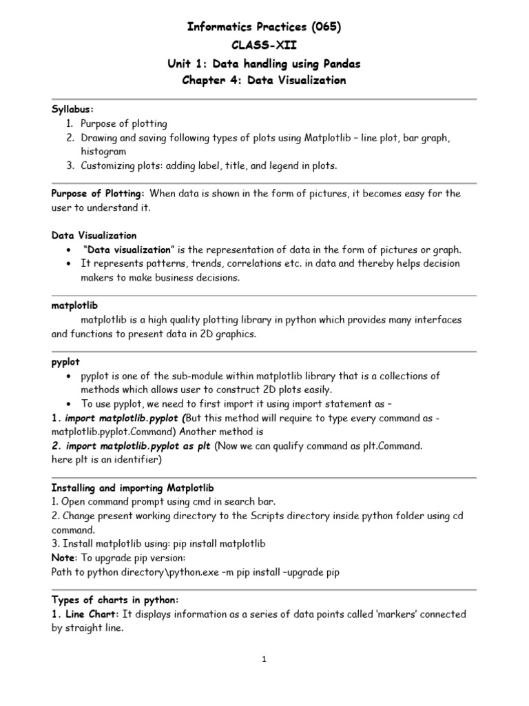 Xii Ip Data Visualization Notes Pdf Histogram Chart