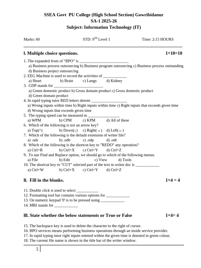 9th IT SA1 QUESTION PAPER 2025-26 (1) nalini | PDF | Human–Computer Interaction | Software