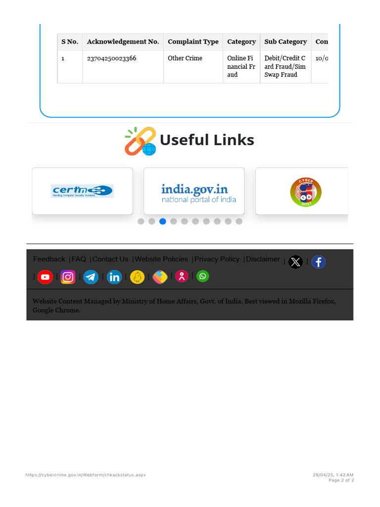 Online Financial Fraud Complaint Form | PDF