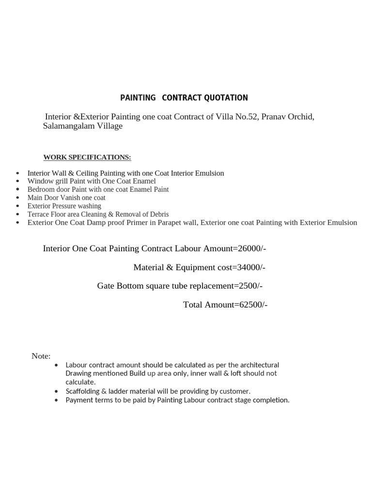 Painting Labour Contract Quotation | PDF