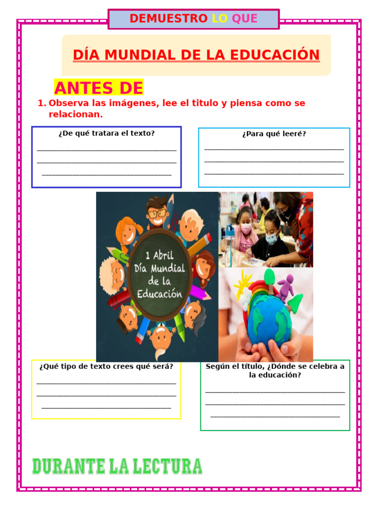 Ficha Fecha Civica Día Mundial de La Educación | PDF | Conocimiento | Educación en artes liberales