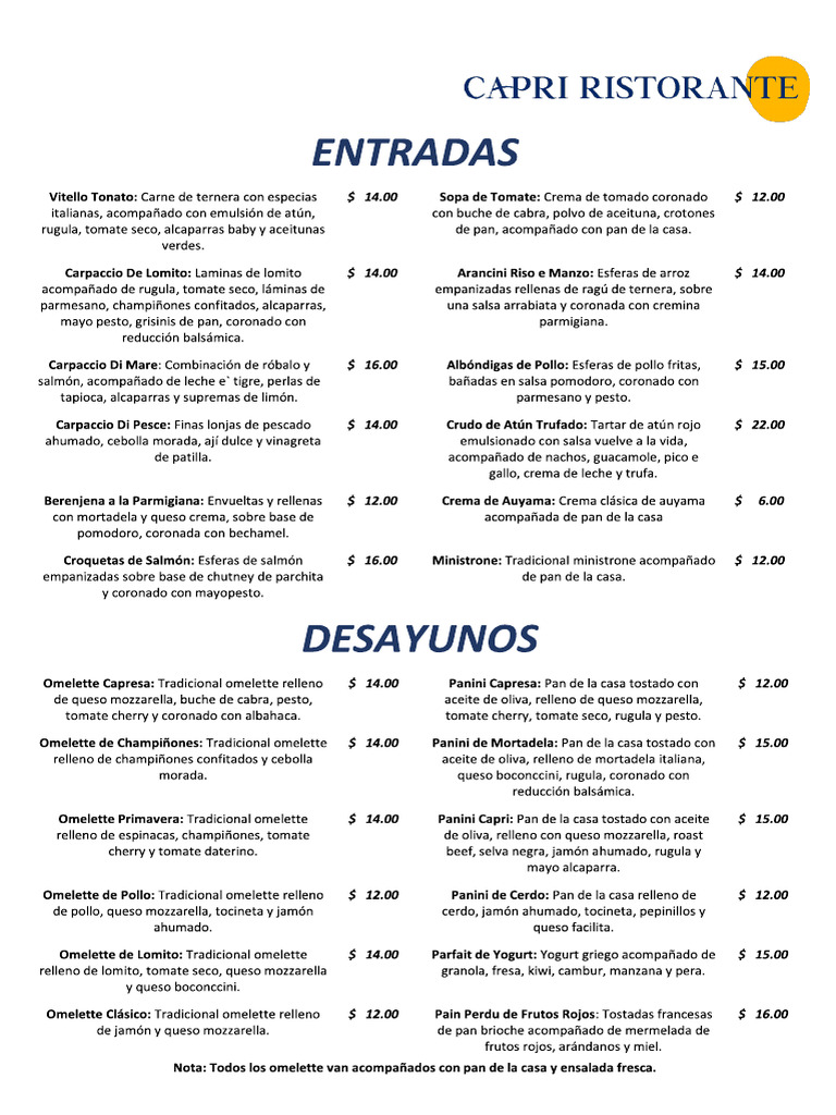 Menu Capri R | PDF