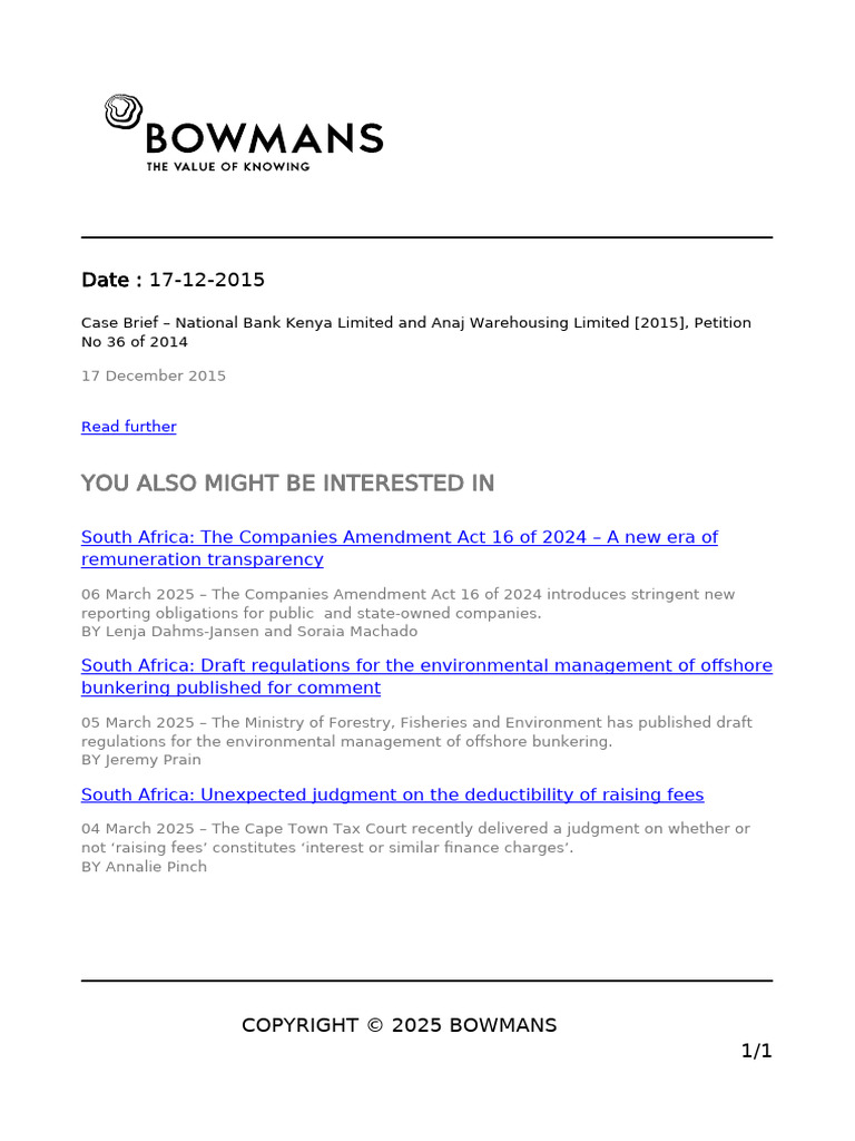 Case Brief National Bank Kenya Limited and Anaj Warehousing Limited ...