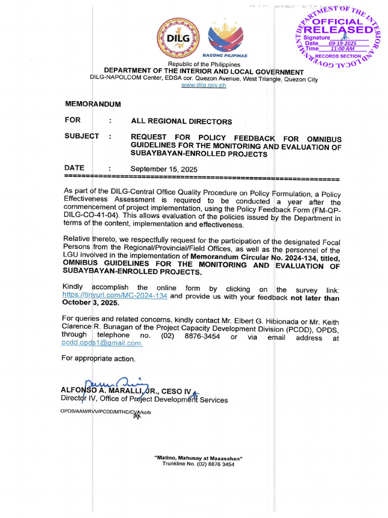 CO Memo Policy Feedback Form For Subaybayan-Enrolled Projects | PDF
