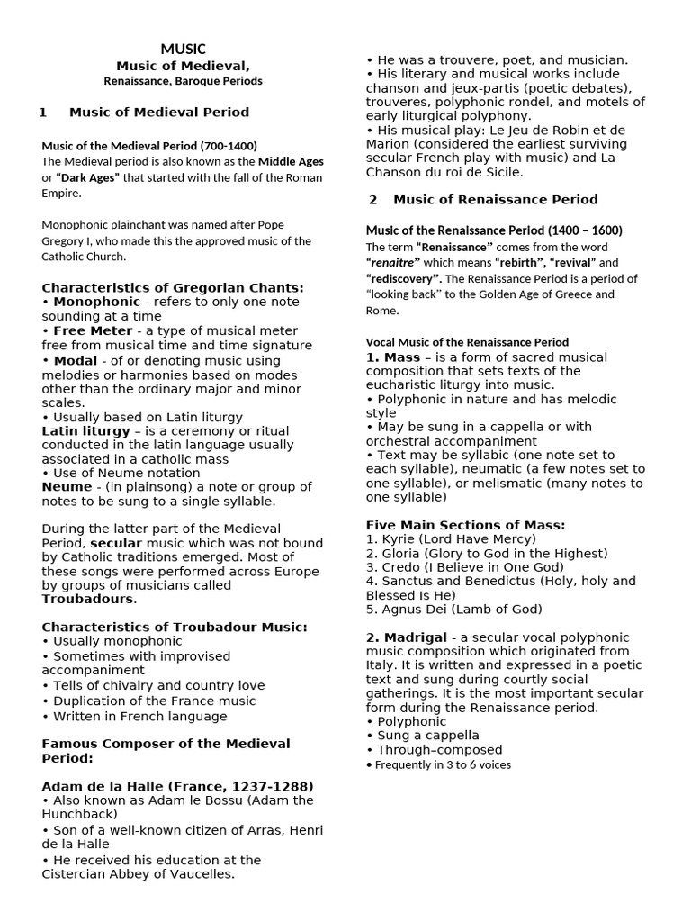 Music and Arts Notes Quarter 1 | PDF | Johann Sebastian Bach | Ancient ...