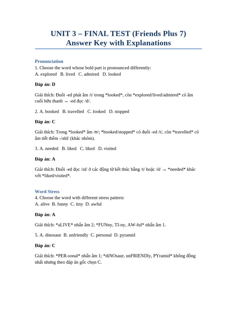 Unit 3 Final Test Key Explained | PDF
