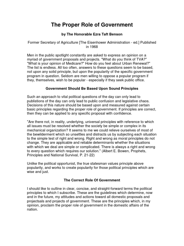 The Proper Role of Government | PDF | Natural And Legal Rights | United ...