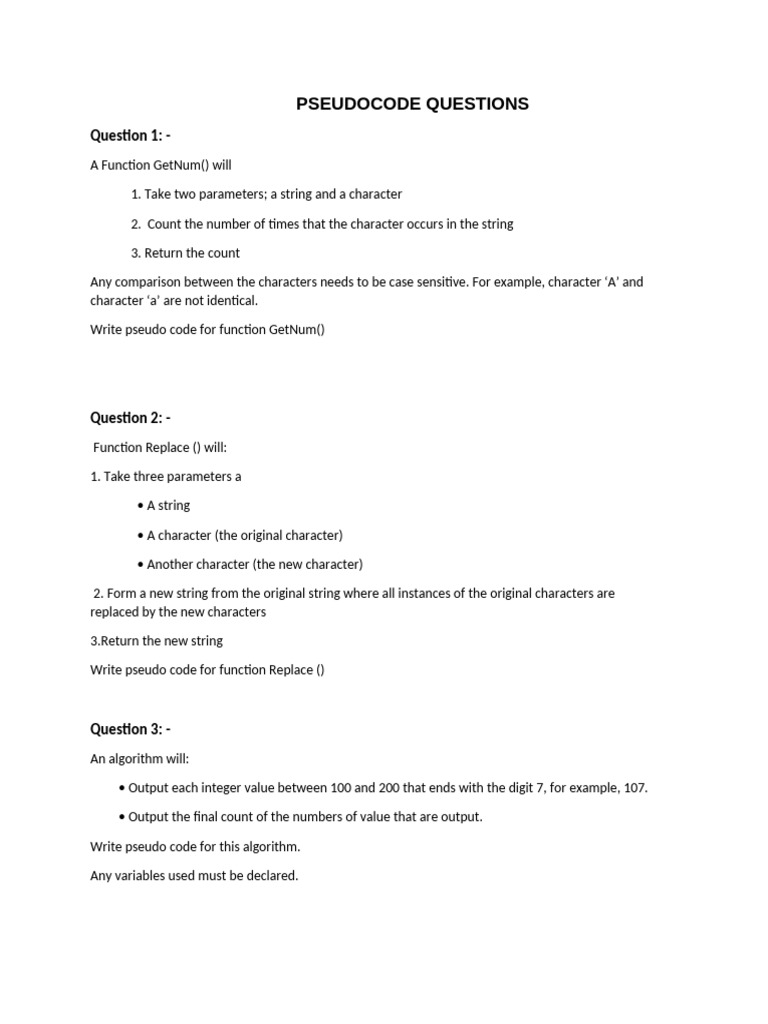 Basic Pseudocode Questions Related To Chapter 12 | PDF