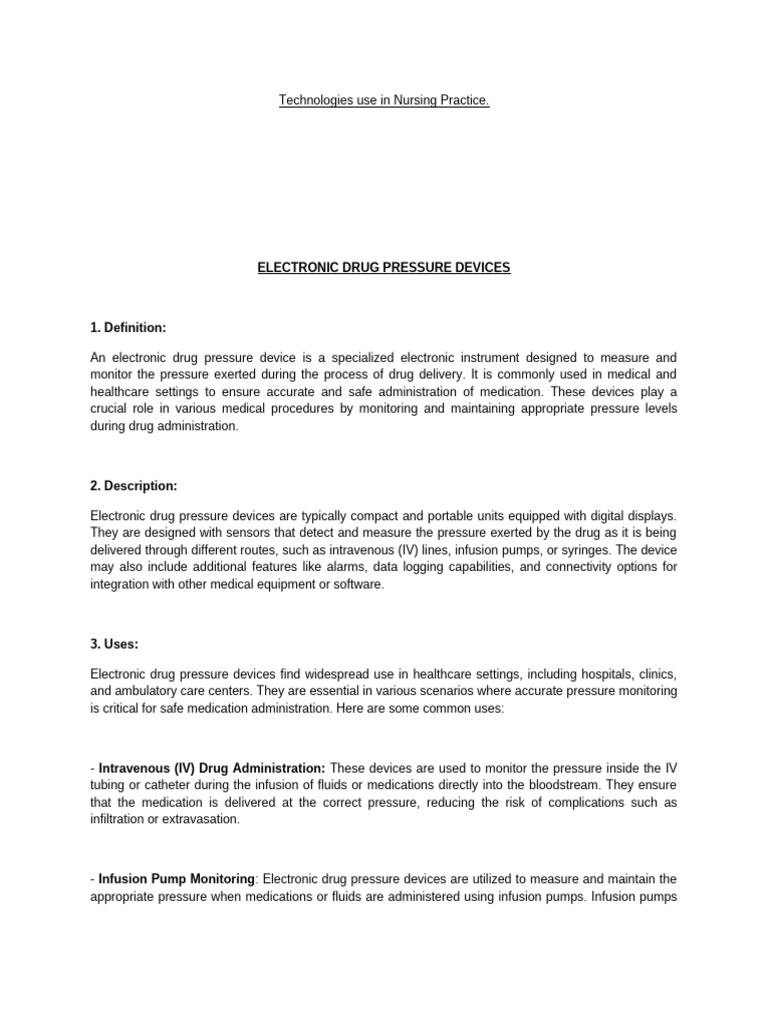 Electronic Drug Pressure Devices 2 | PDF | Intravenous Therapy ...
