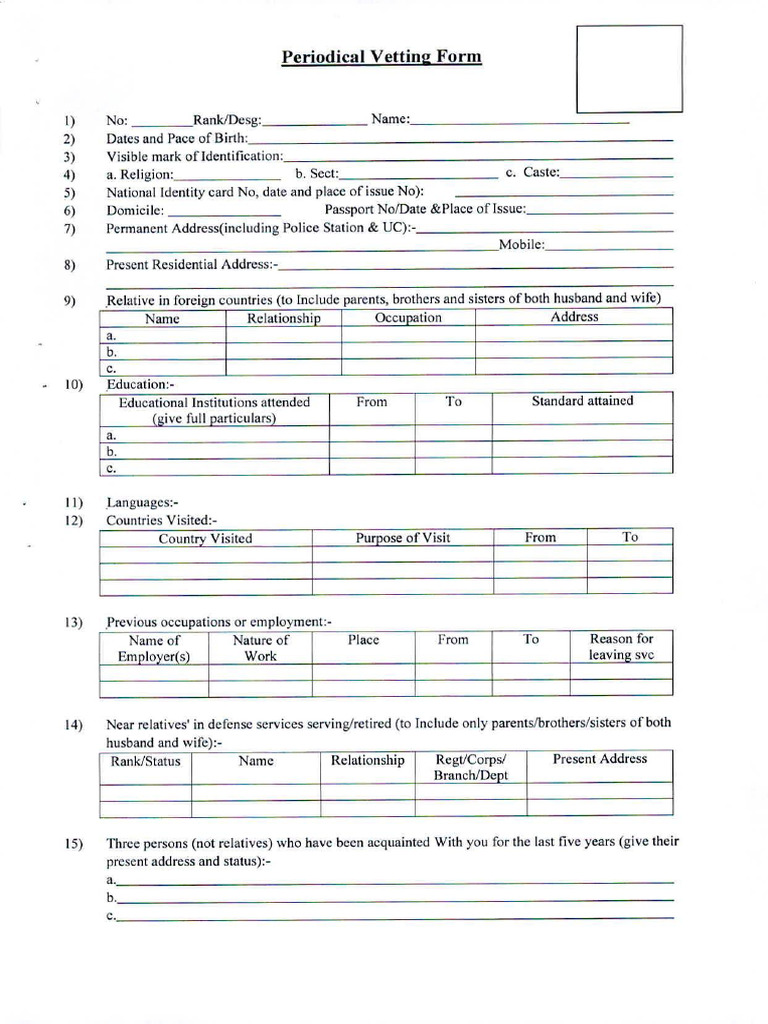 New IB Periodical Vetting Form For Verification | PDF | Identity Document | Access Control