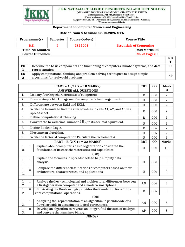 Essentials of Computing Exam Guide | PDF | Spreadsheet | Algorithms