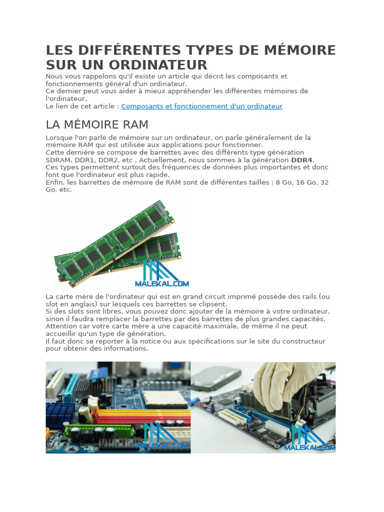 Types de mémoire dans un ordinateur | PDF | Mémoire (informatique ...
