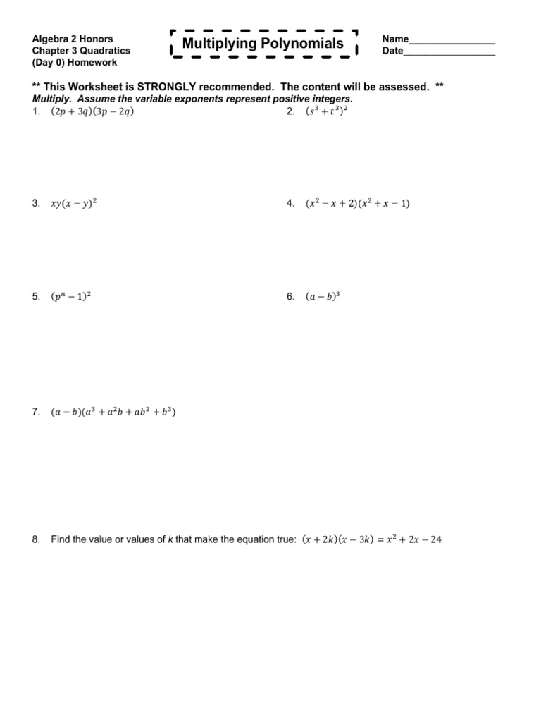 Algebra 2 Quadratics Homework Worksheet | PDF | Quadratic Equation ...