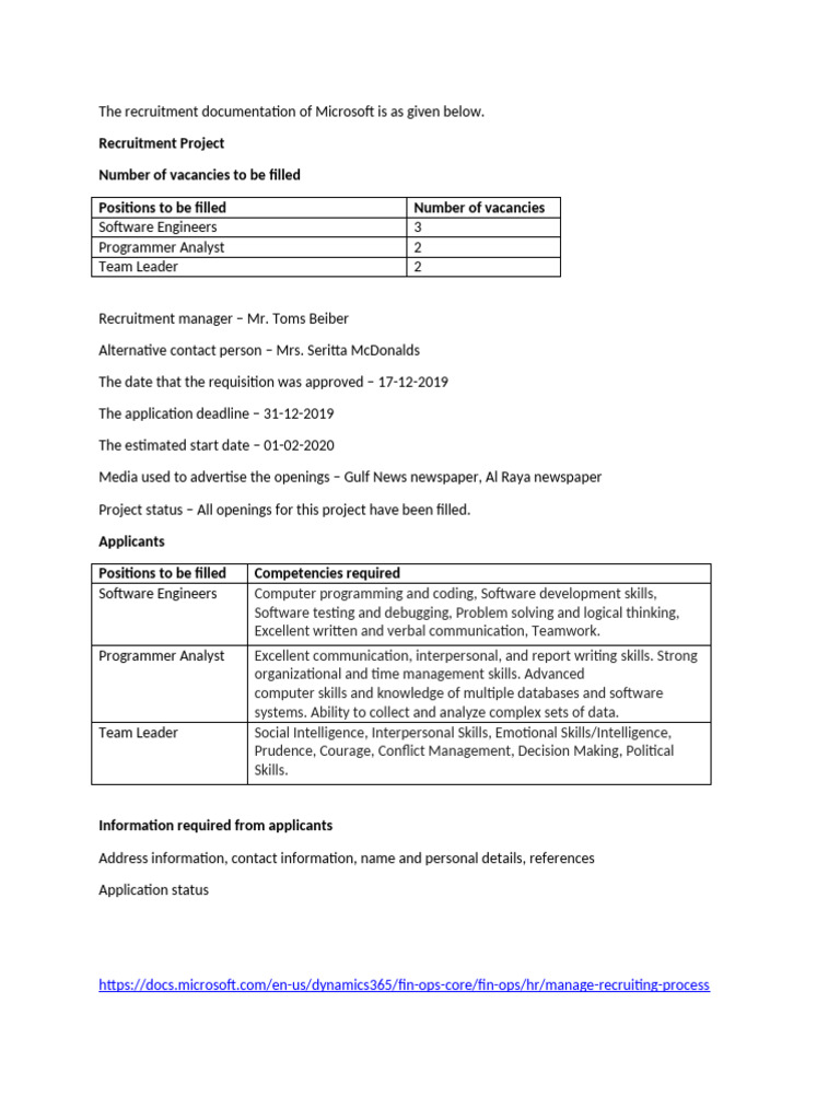 Recruitment Documentation | PDF