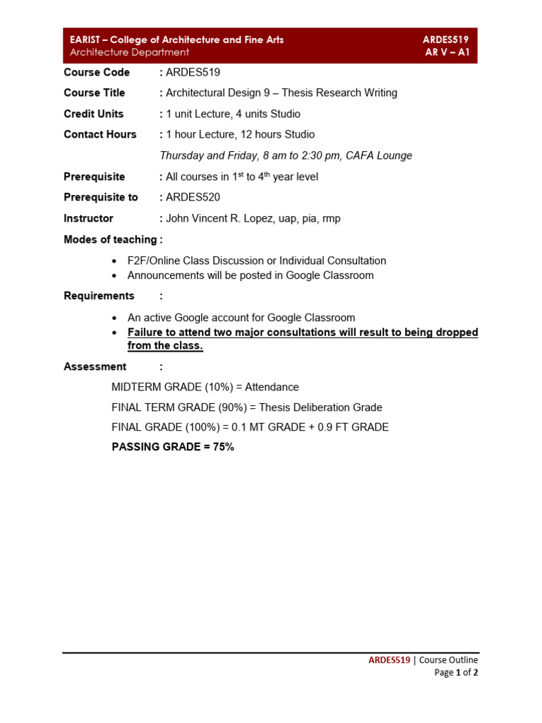 Ardes Course Outline | PDF | Thesis | Educational Stages