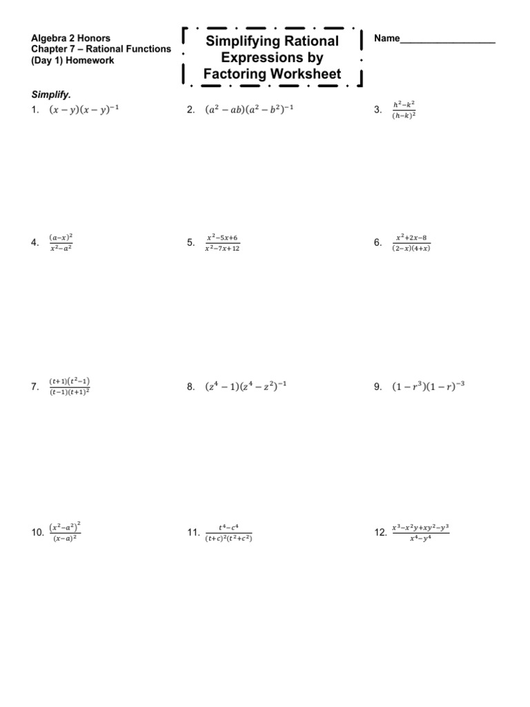 Chapter 7 - Rational Functions - Blank Homework Packet | PDF | Area ...