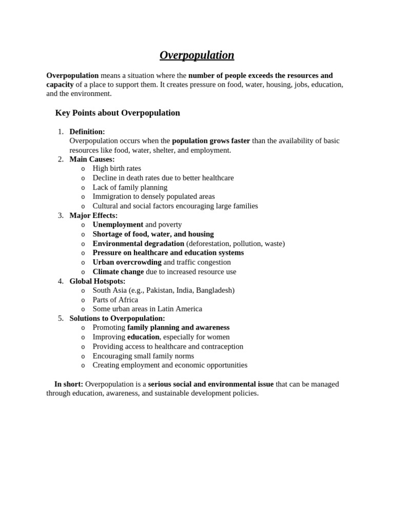 Understanding Overpopulation: Causes and Effects | PDF