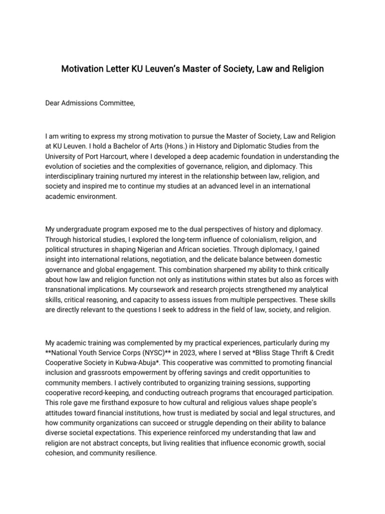 Motivation Letter Masters Program | PDF | Governance | Community