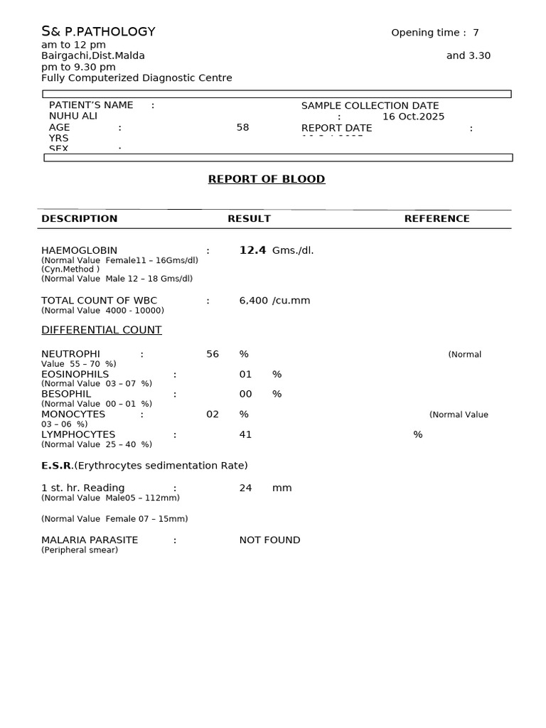 Report of Haematology | PDF