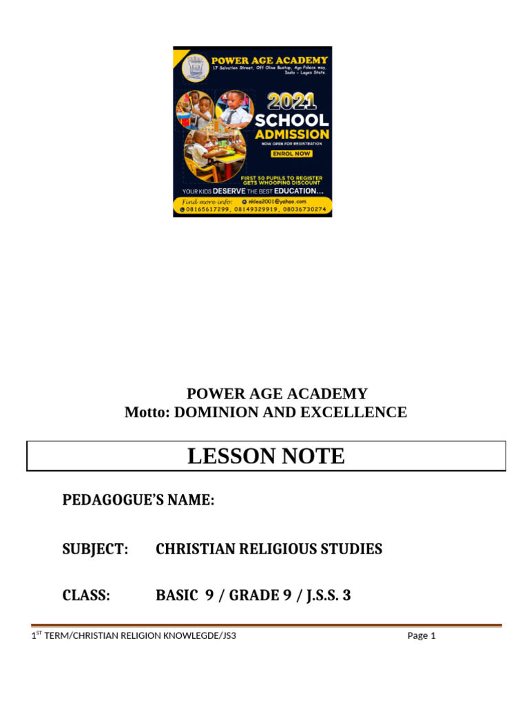 1ST Term JS3 Christian Religious Studies | PDF | Jesus | Saint Peter